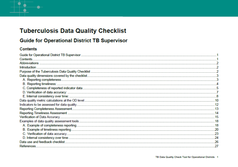 Tuberculosis Data Quality Checklist: Guide for Operational District TB ...